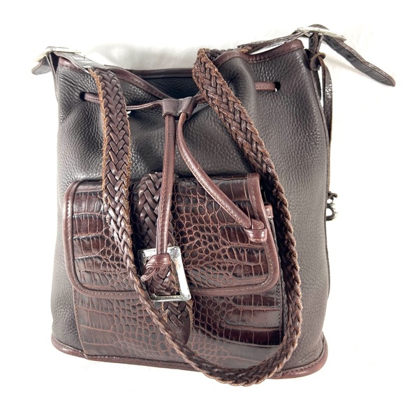 Brighton | Bags | Brighton Brown Leather Drawstring Bucket Shoulder Bag ...